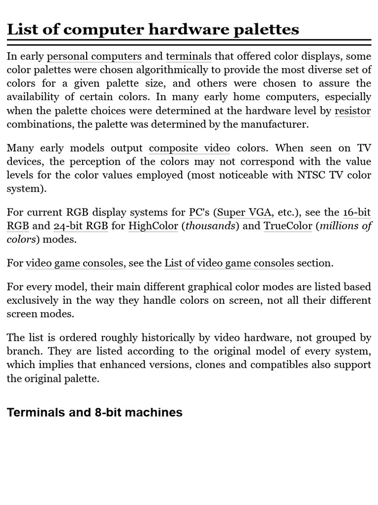 List of Color Palettes - Computer Hardware1 Wikipedia | PDF