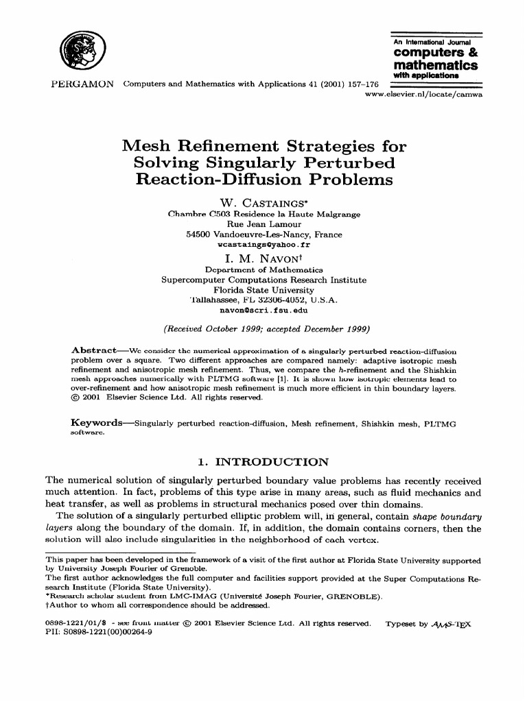 Mesh Refinement Strategies For Solving Singularl - 2001 - Computers - Mathematic | PDF
