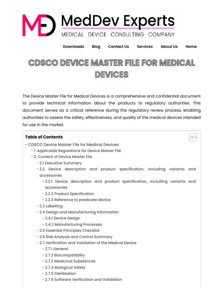 CDSCO Device Master File For Medical Device - Indian MDR 2017 | PDF