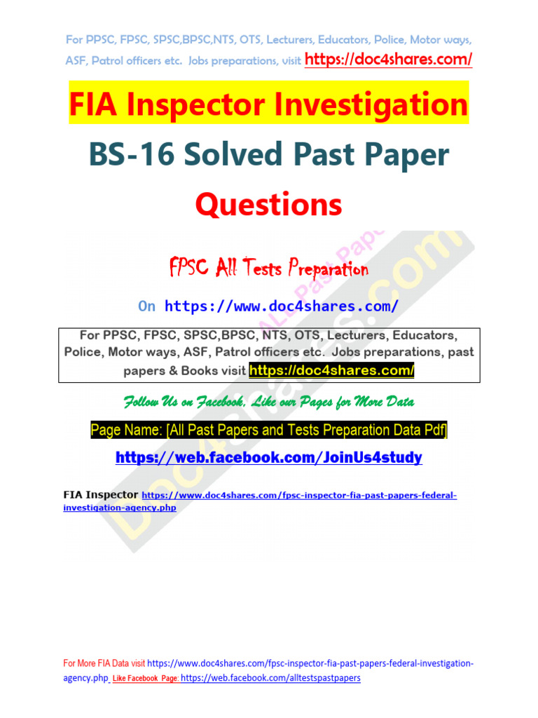 FIA Inspector Investigation BS-16 Solved Past Paper Questions | PDF