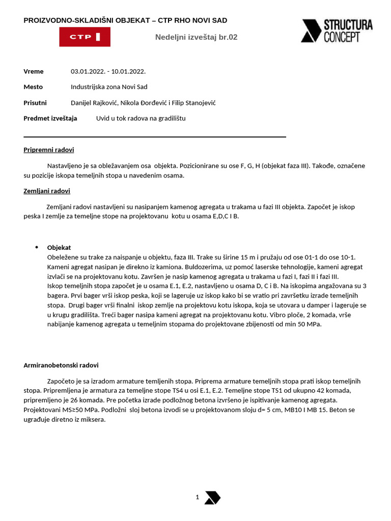 02 - Nedeljni Izveštaj - CTP - 10012022 | PDF