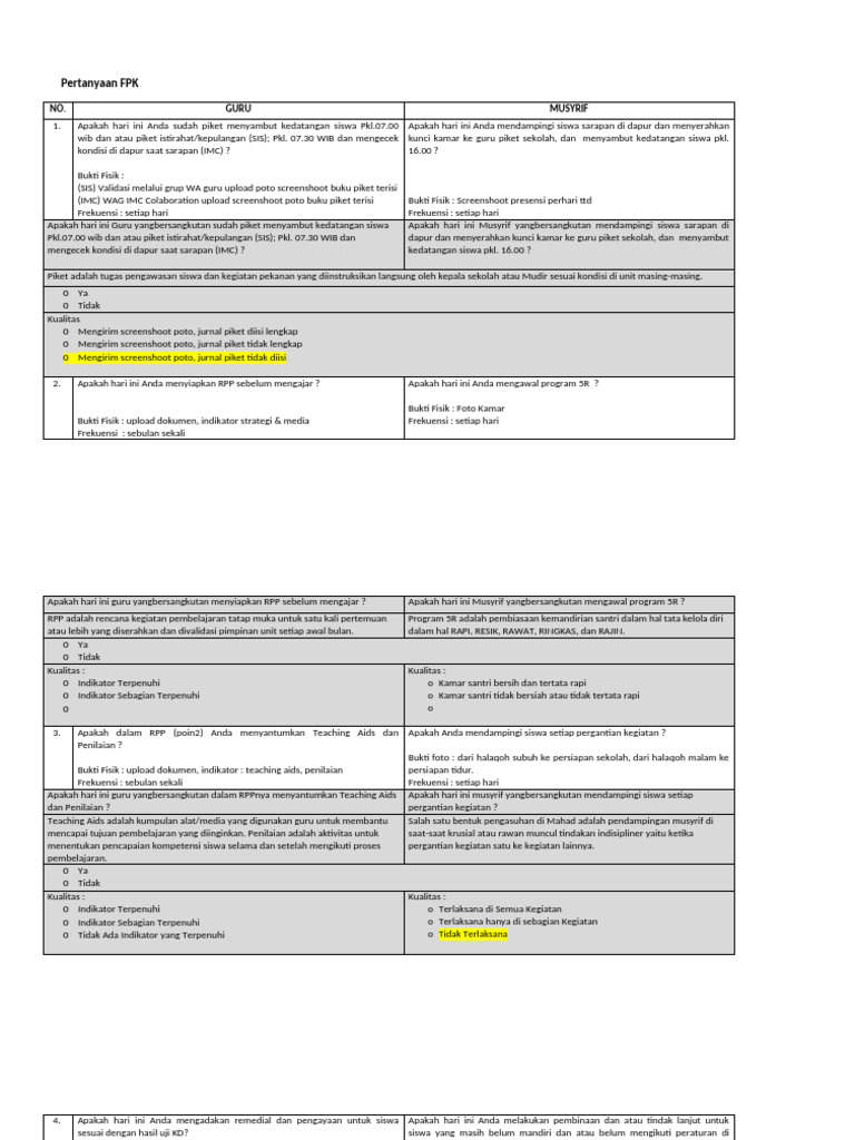 FIX REVISI - Pertanyaan FPK | PDF