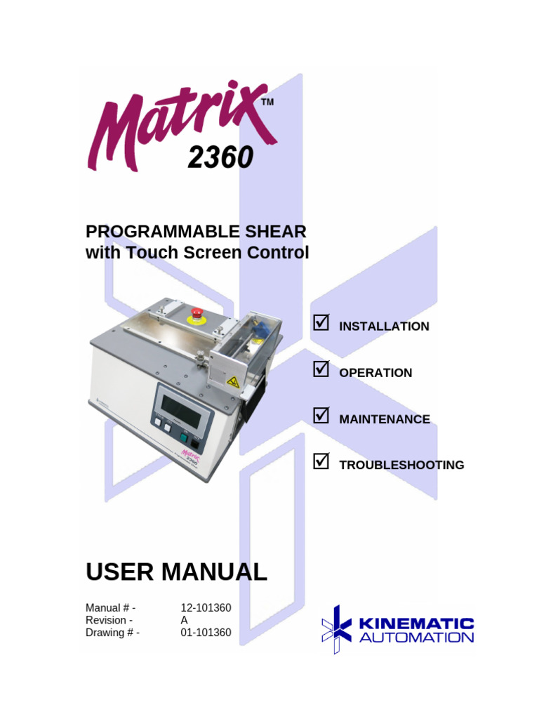 User Manual: Programmable Shear With Touch Screen Control | PDF