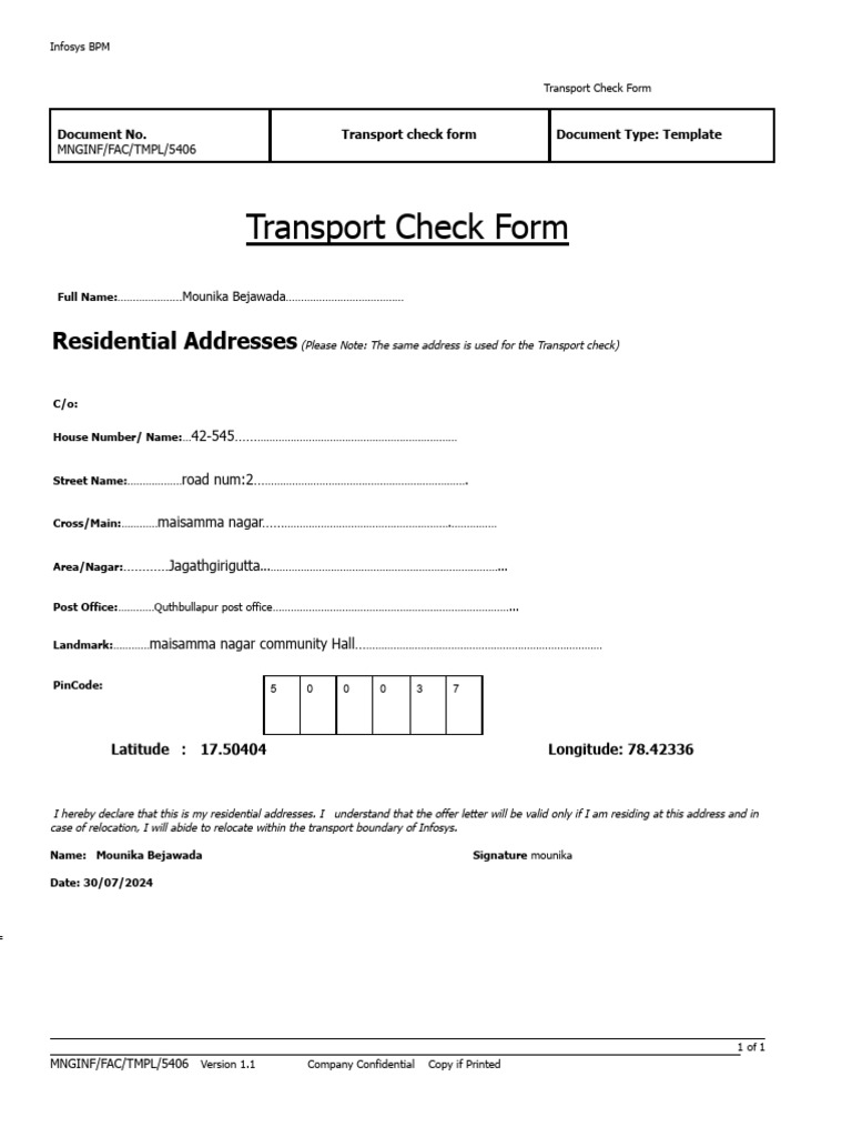Transport Check Form.docx | PDF