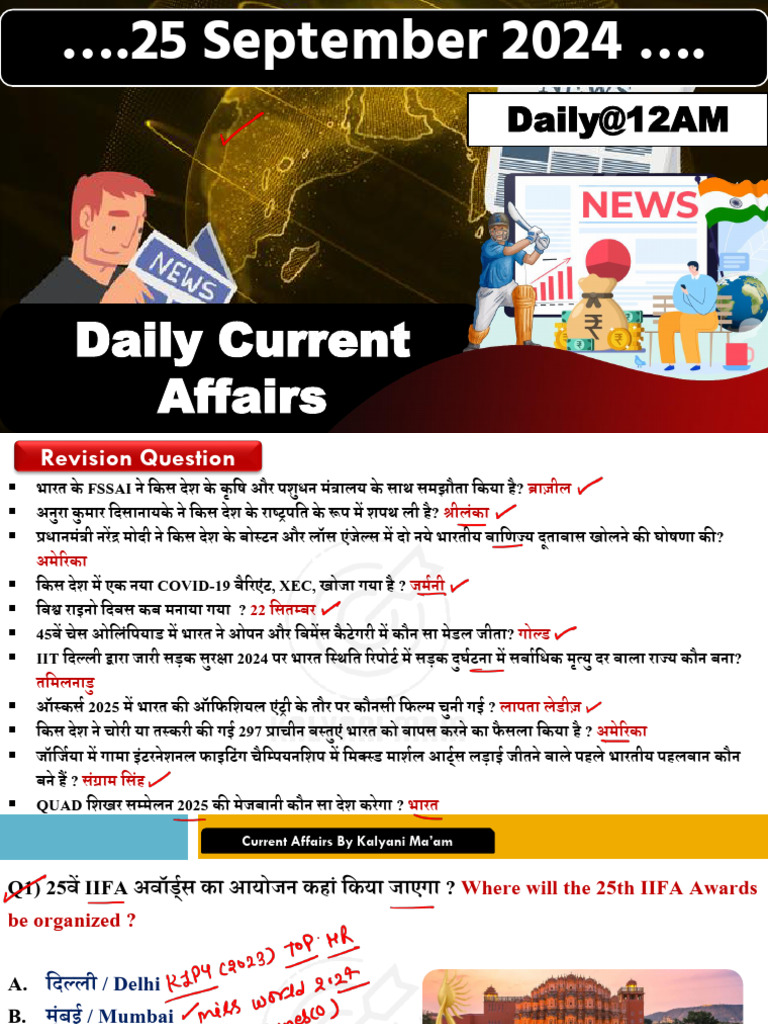 25 September 2024 Current Affairs by Kalyani Mam... | PDF | Astronauts