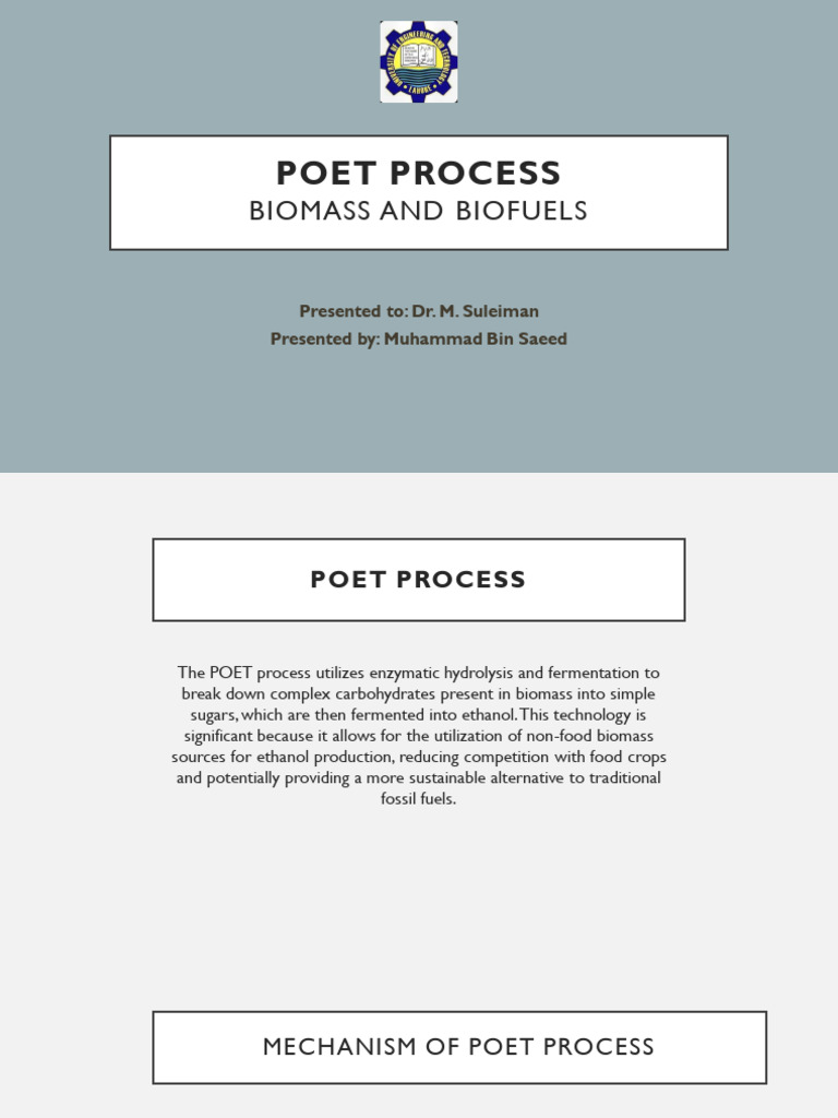 POET Process of Biomass and Biofuels | PDF