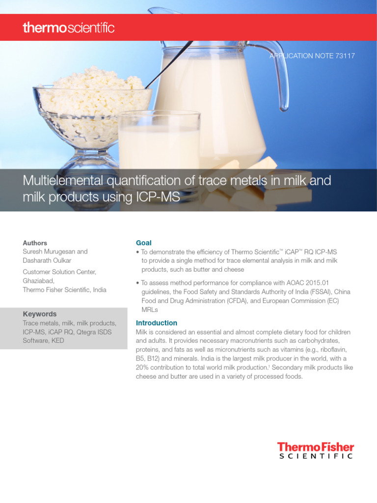 An 73117 Icp Ms Trace Metals Milk An73117 En | PDF