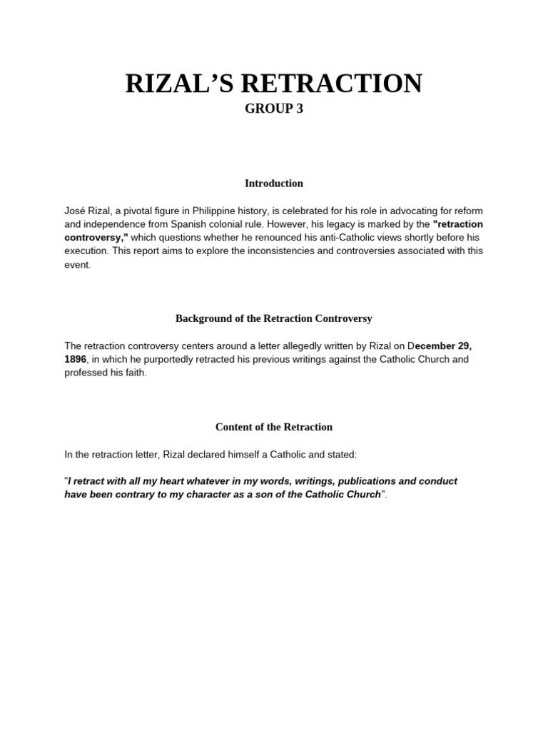 RIZALS-RETRACTION Letter Reviewer hm1c 2024 | PDF