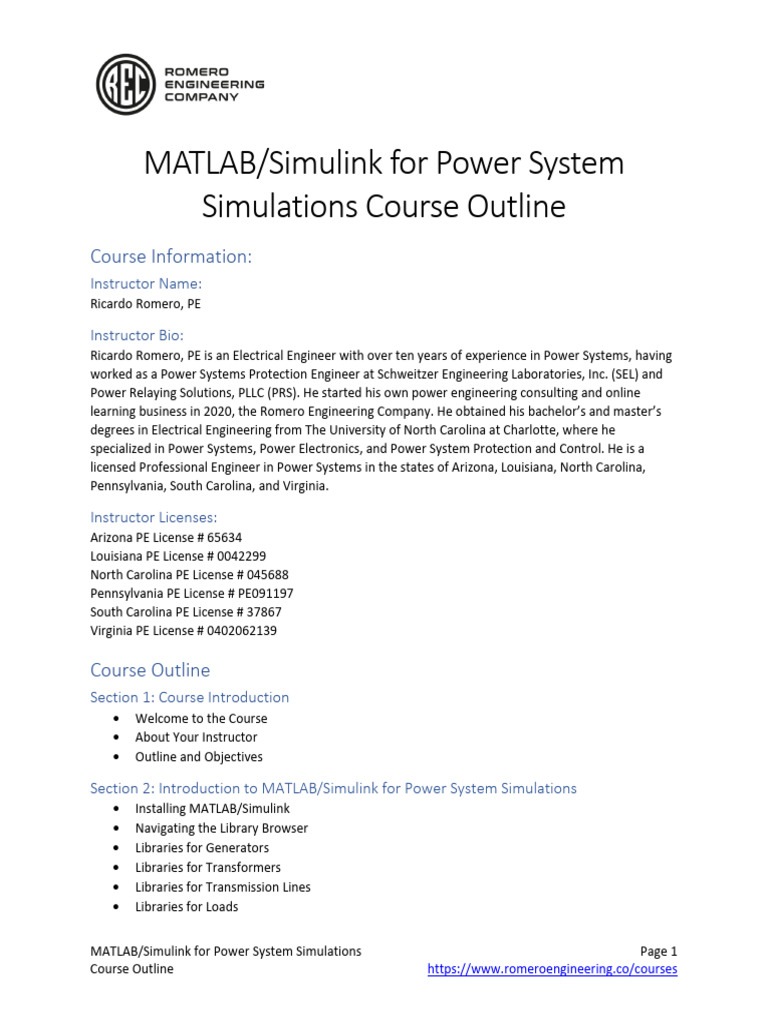 MATLAB-Simulink+for+Power+System+Simulations+Course+Outline | PDF