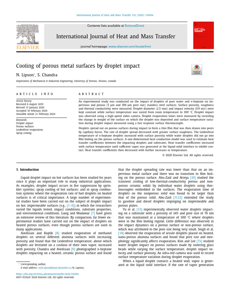 Cooling of Porous Metal Surfaces by Droplet Impact | PDF