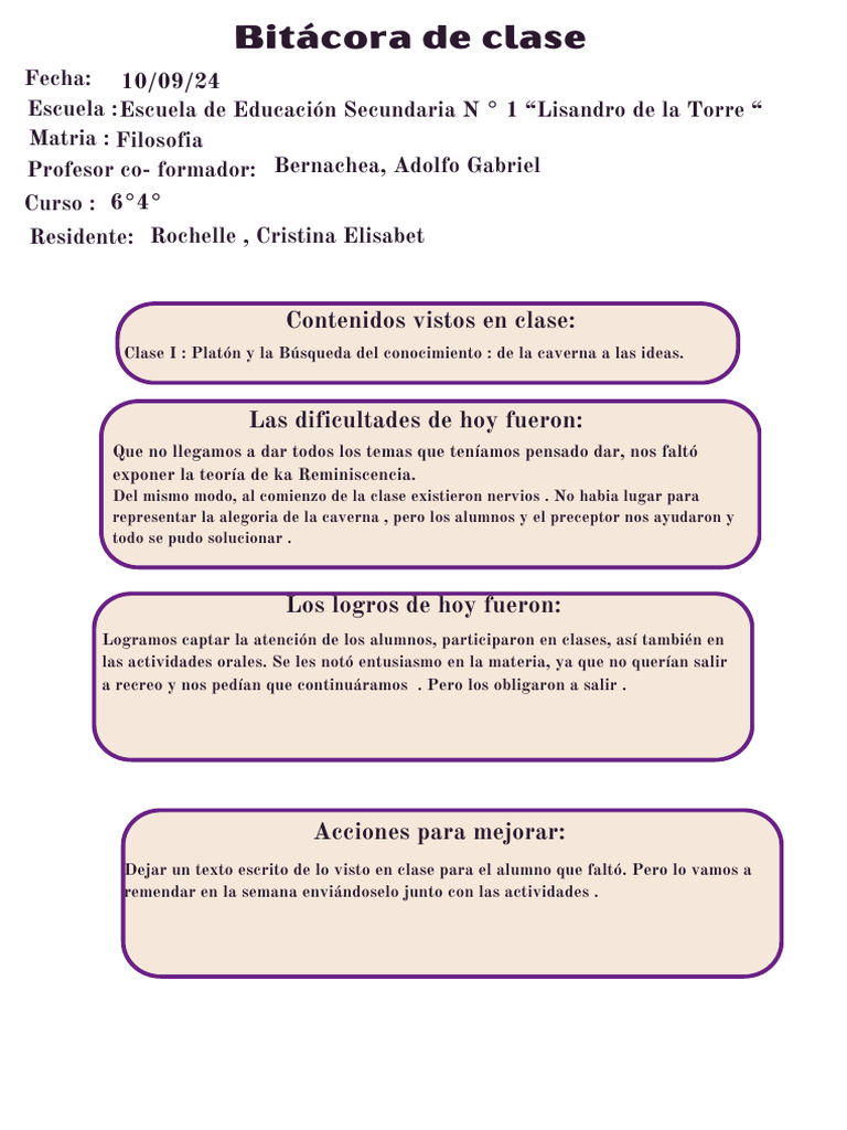 Bitácora de Clase: Filosofía y Logros | PDF