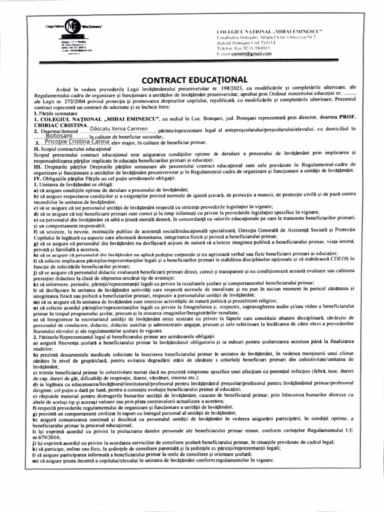 Contract Educational 2024-2025 | PDF