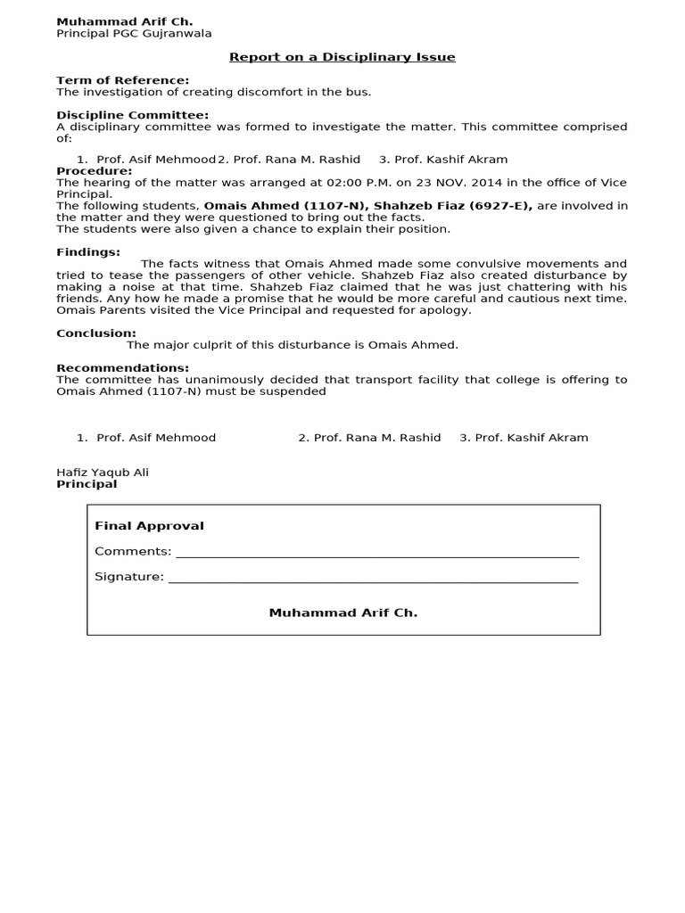 Disciplinary Report (ENGG) | PDF