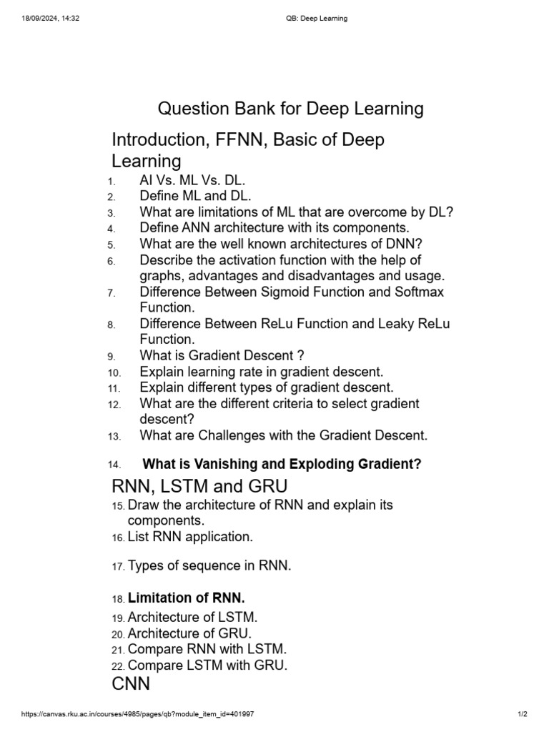 QB - Deep Learning | PDF