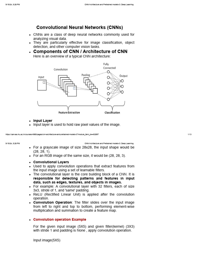 CNN Architecture and Pretrained Models-3 - Deep Learning | PDF