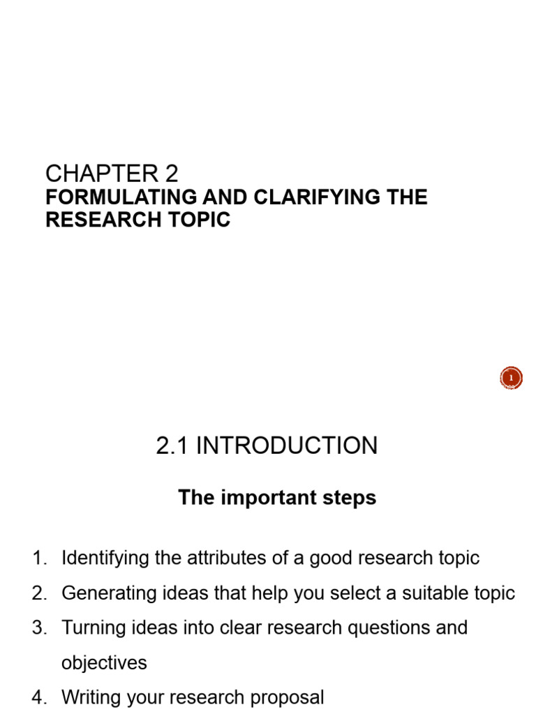 RMB301 - Chapter 2 - Formulating and Clarifying The Research Topic | PDF