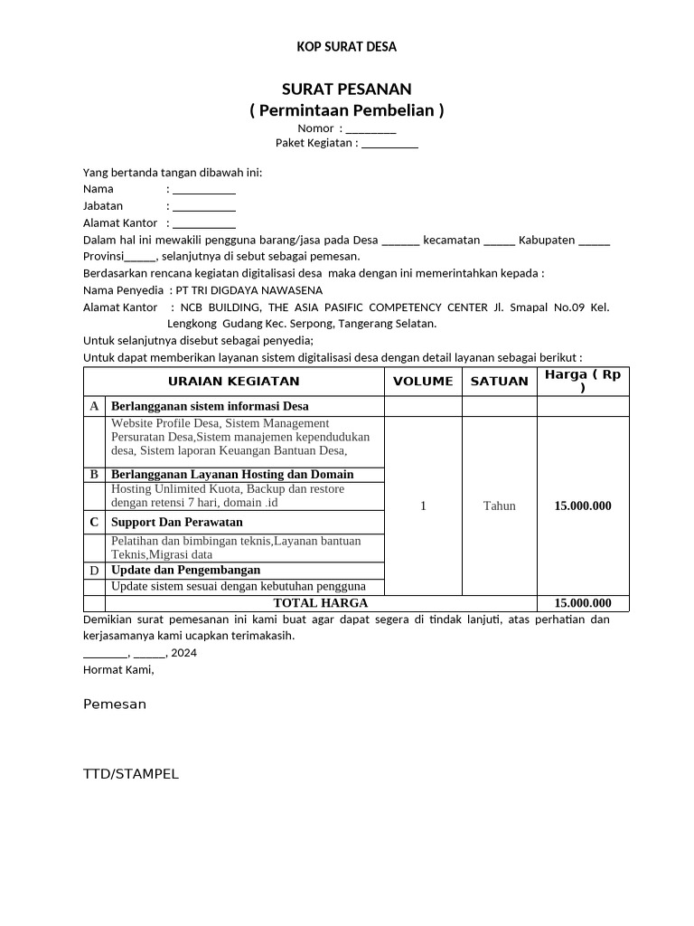 Contoh Surat Pesanan | PDF