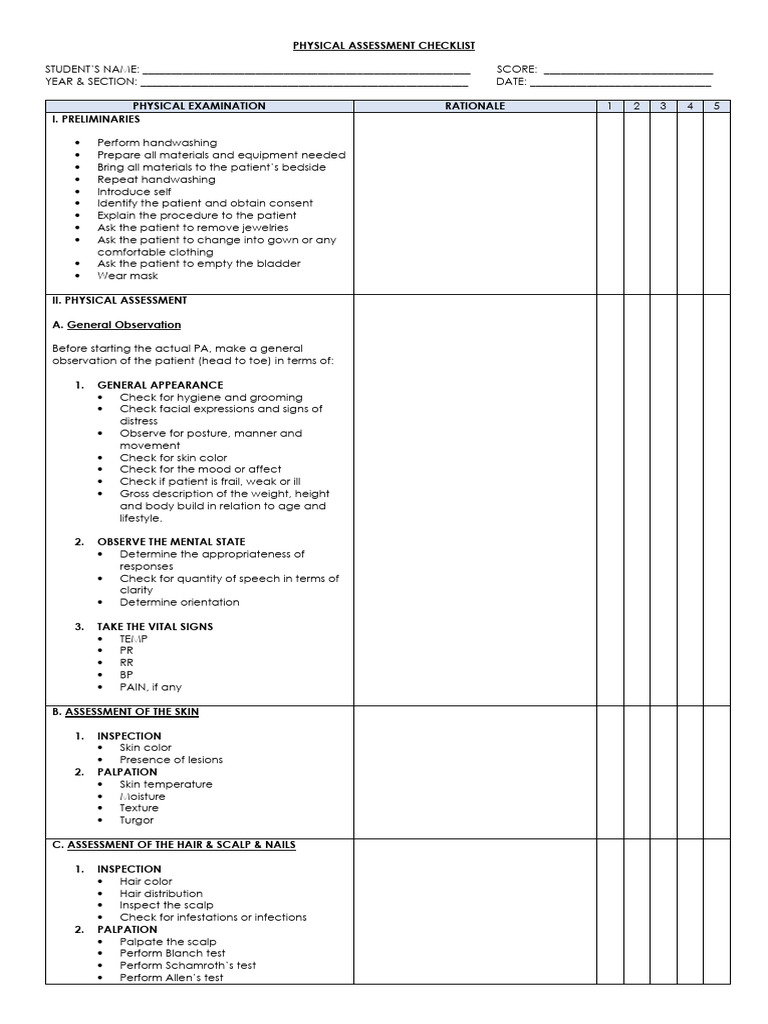 Health Assessment Checklist 2023 Edited | PDF