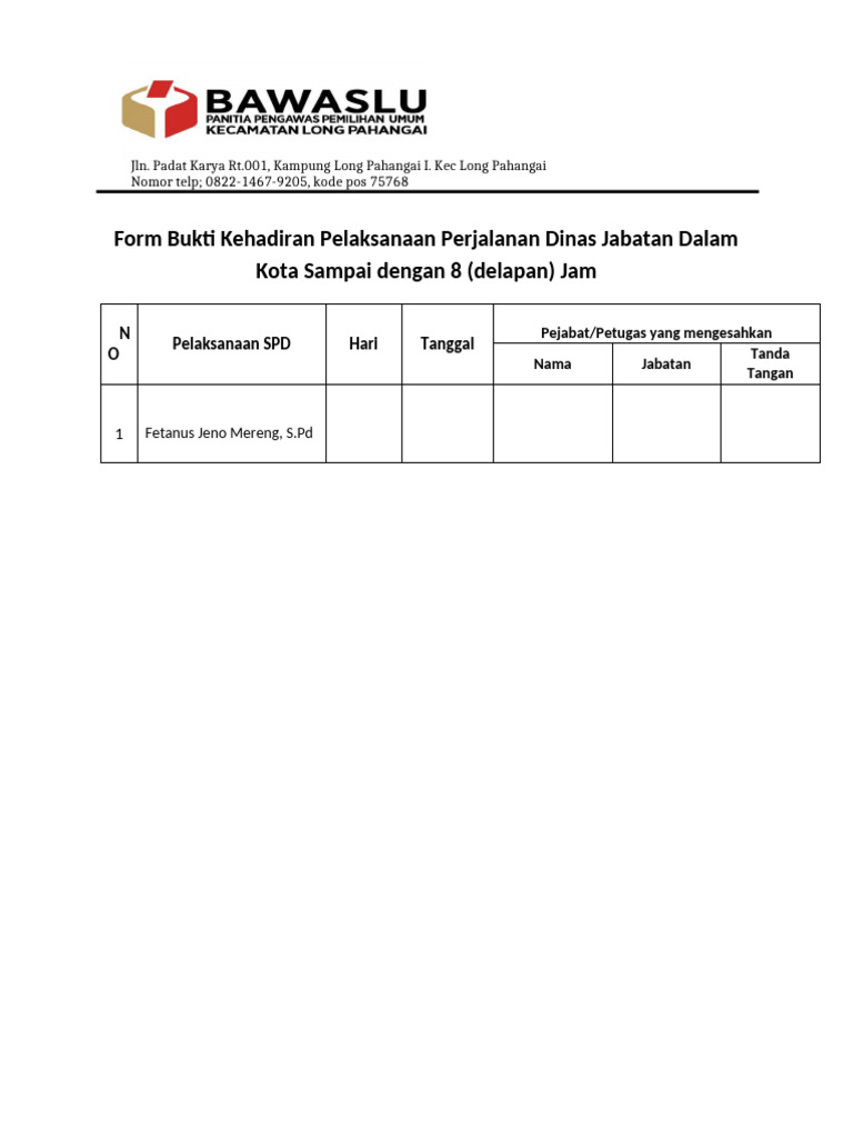 Form 8 Jam Long Pakaq Baru | PDF