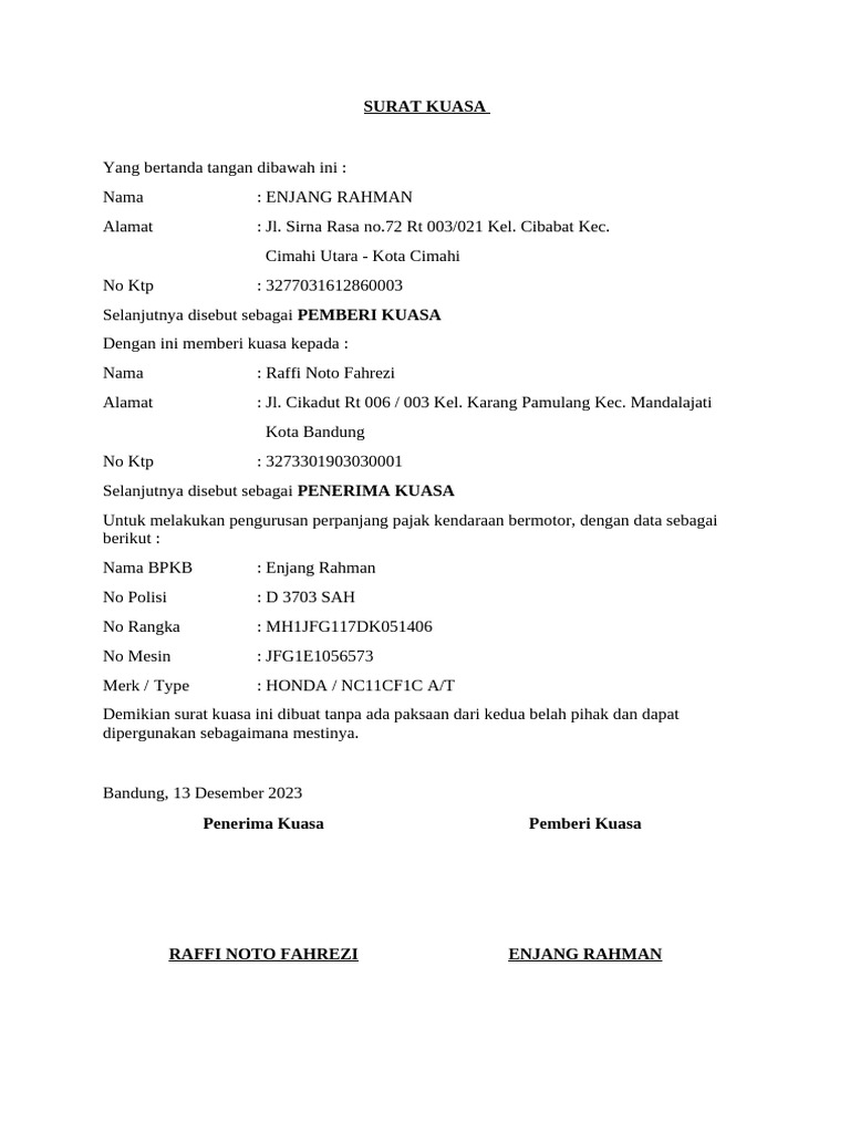 Surat Kuasa BBN | PDF