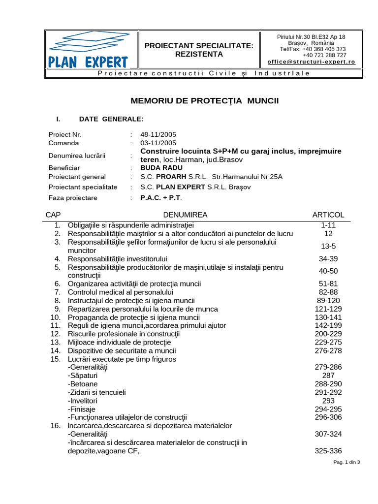 5 - Memoriu de Protecţia Muncii | PDF