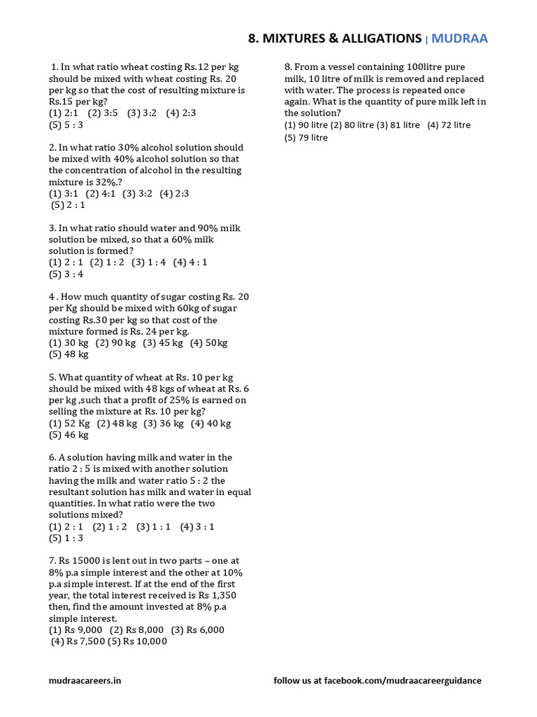 8 Mixtures-Alligations | PDF