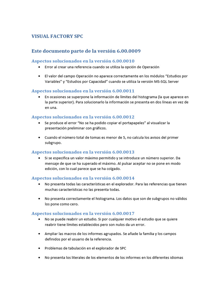 Historial de Versiones VFSPC6 | PDF