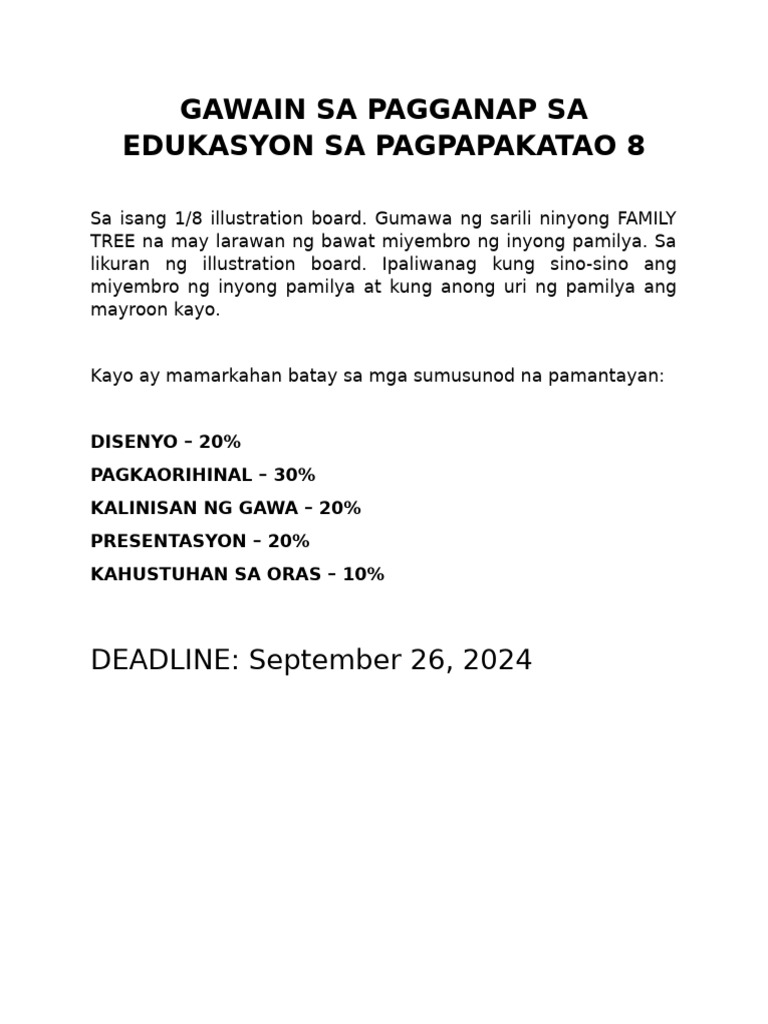 Gawain Sa Pagganap Sa Edukasyon Sa Pagpapakatao 8 | PDF