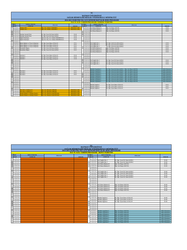 2024-2025 Guz Donemi Haftalik Ders Programi | PDF 2024-2025 Guz Donemi Haftalik Ders Programi | PDF