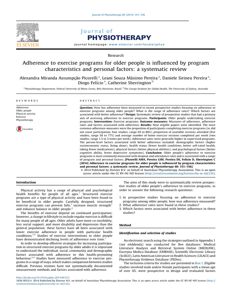 Adherence To Exercise Programs For Older | PDF | Loneliness | Major ...