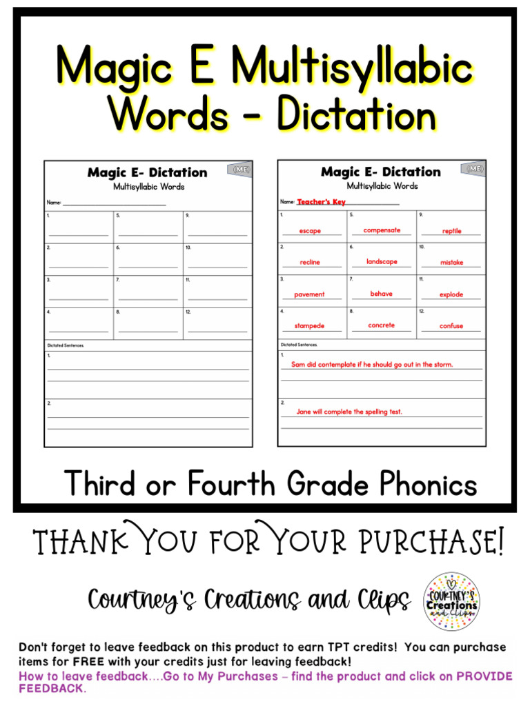 Magic E Multisyllabic Words | PDF