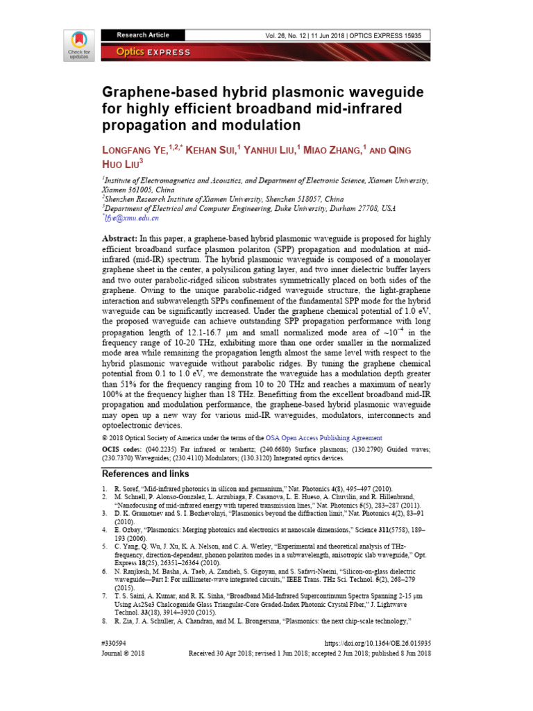 Graphene-Based Hybrid Plasmonic Waveguide For Highly Efficient Broadband Mid-Infrared ...