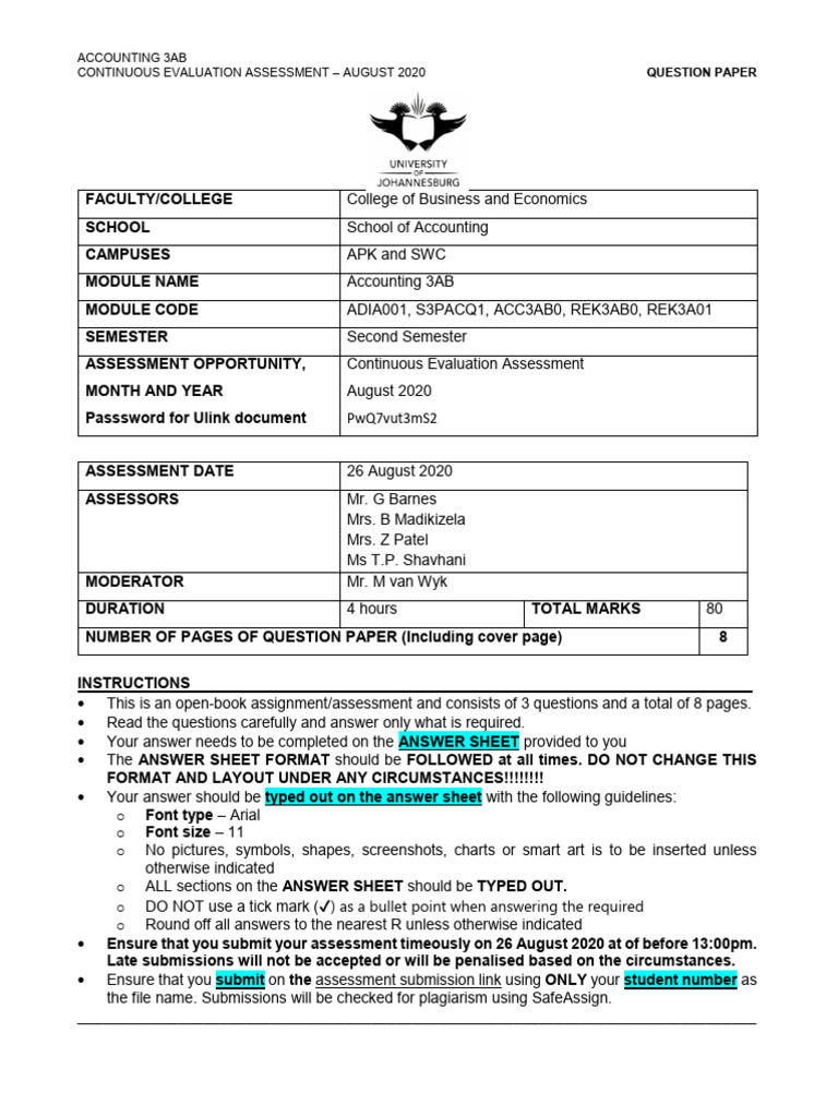 Accounting 3AB Continuous Assessment Guide | PDF | Fair Value | Equity ...