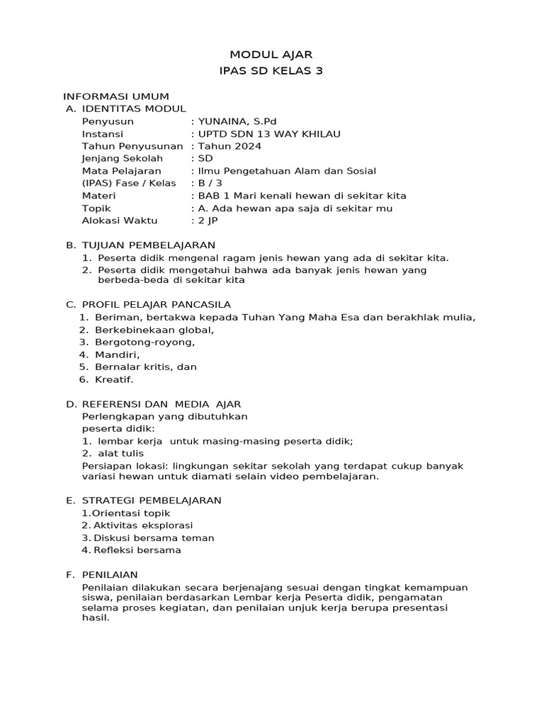RPP Kurikulum Merdeka Ipas SD Kelas 3 | PDF