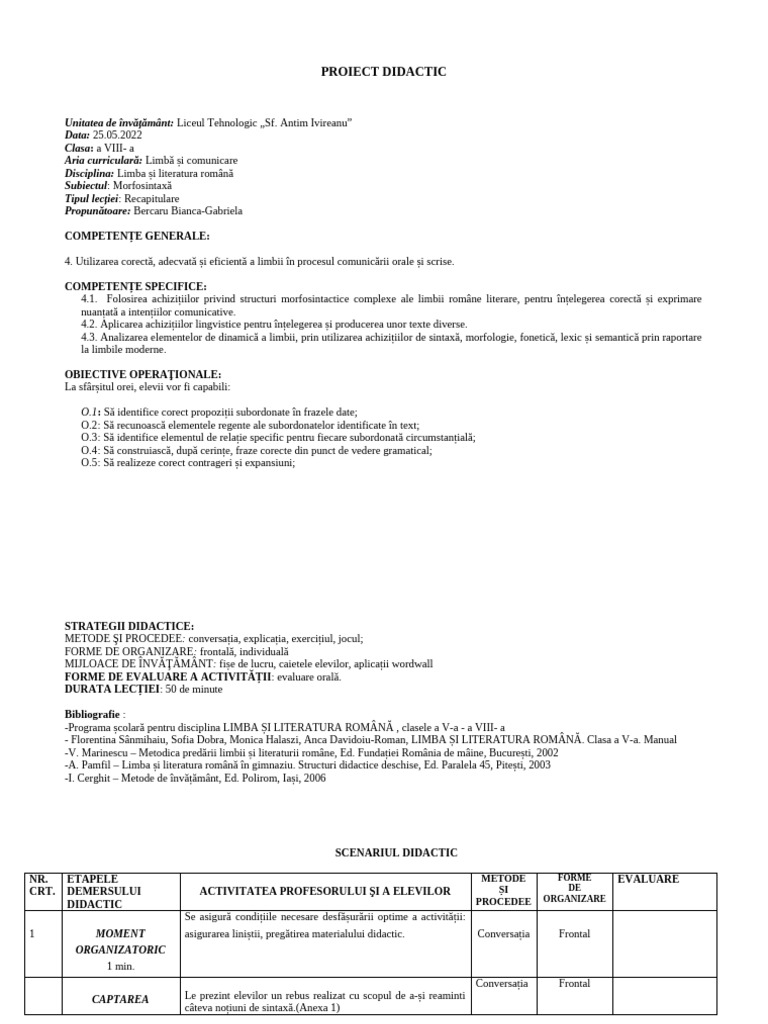 Proiect Didactic - Titularizare | PDF