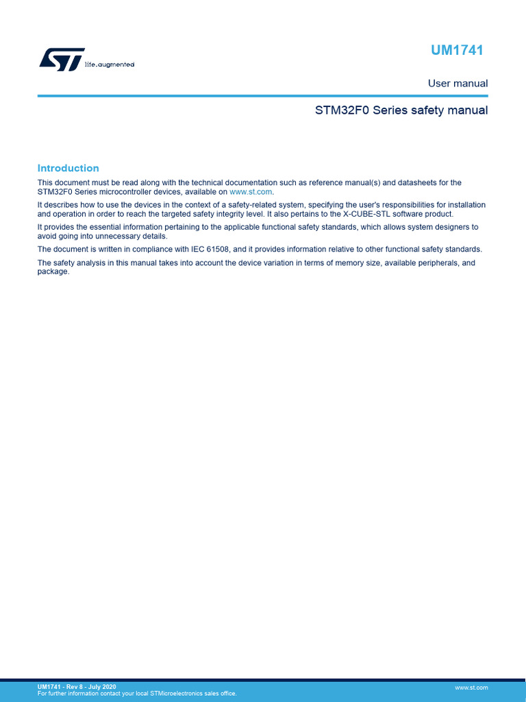 Um1741 stm32f0 Series Safety Manual Stmicroelectronics | PDF