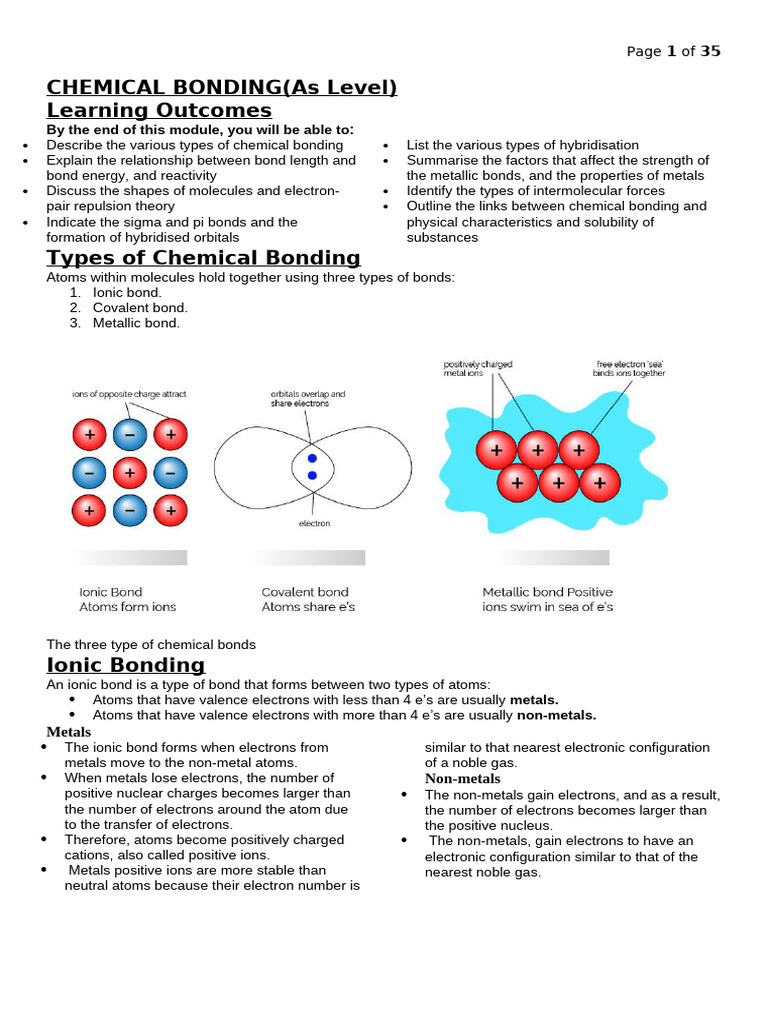 AS LEVEL COURSE Chemical Bonding MODULE 3 | PDF