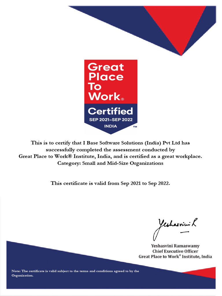 IbaseITosjndGreatgtreaterPlace To Work Certificate | PDF