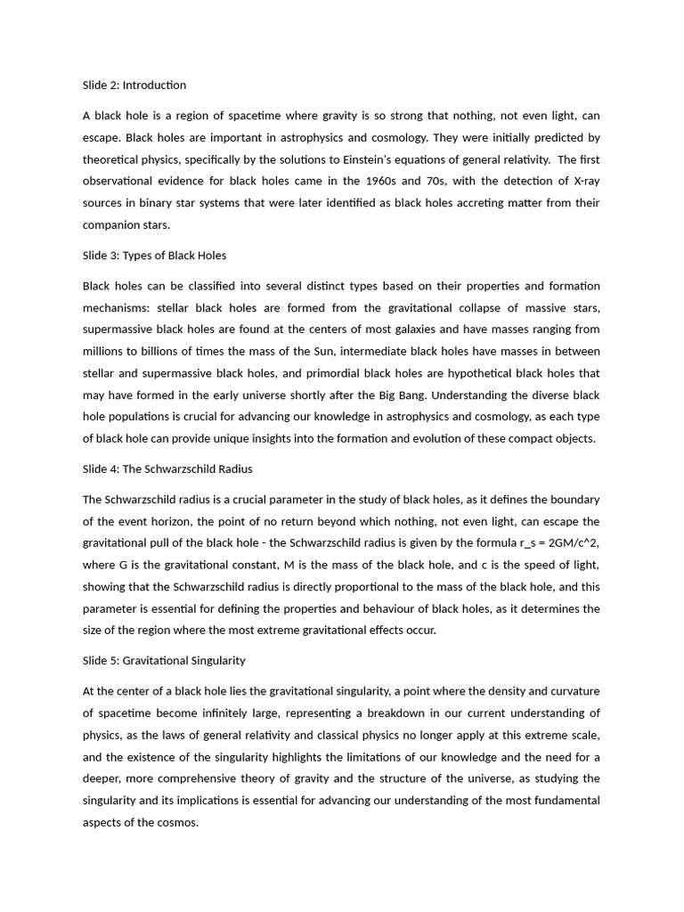 black hole speaker notes | PDF