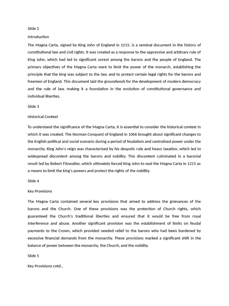 Speaker Notes Magna Carta | PDF
