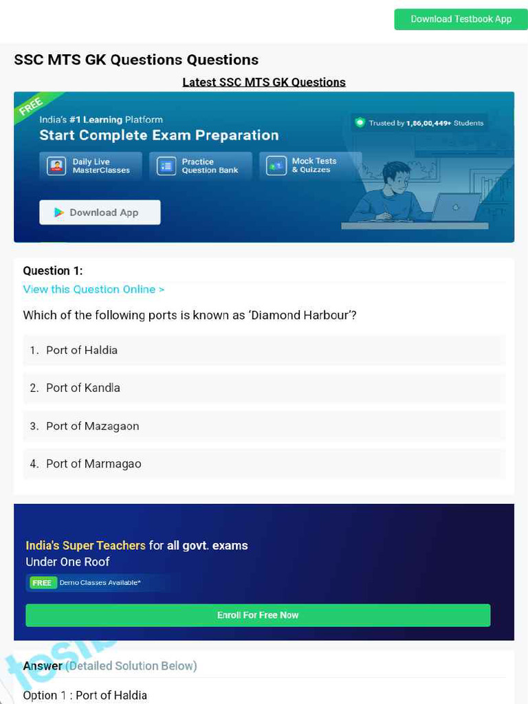 SSC Mts GK Questions 6491968e21fec3945452f976 | PDF