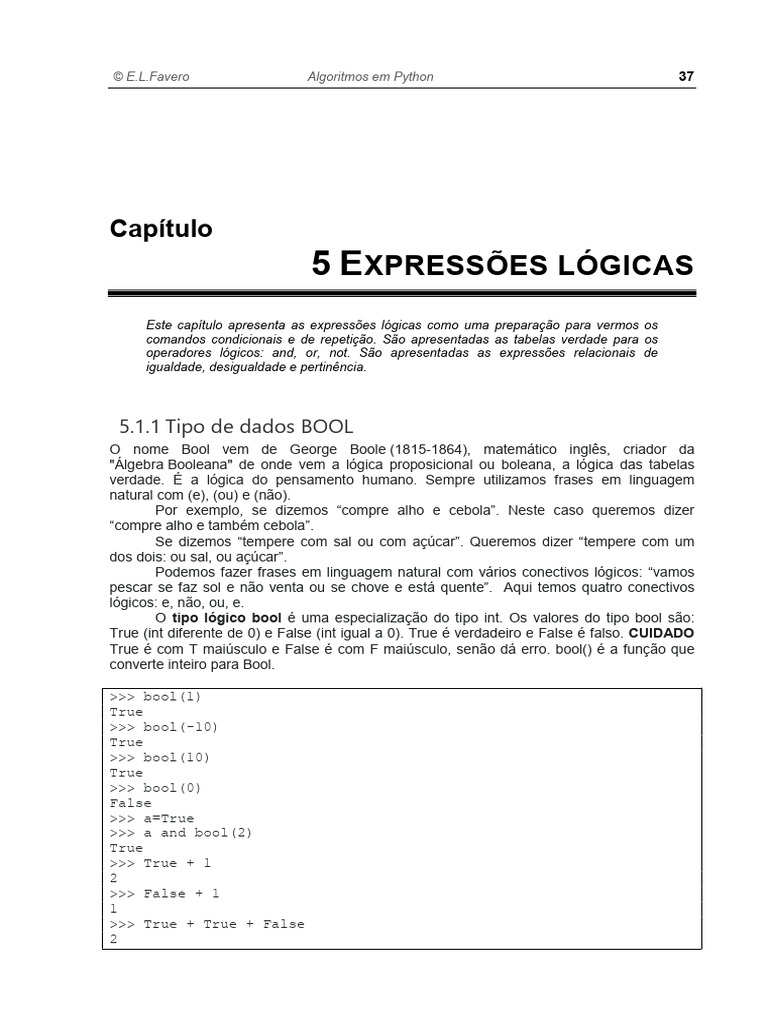 Modulo 5 - Expressões Lógicas | PDF | Tipo de dado booleano | Artes ...