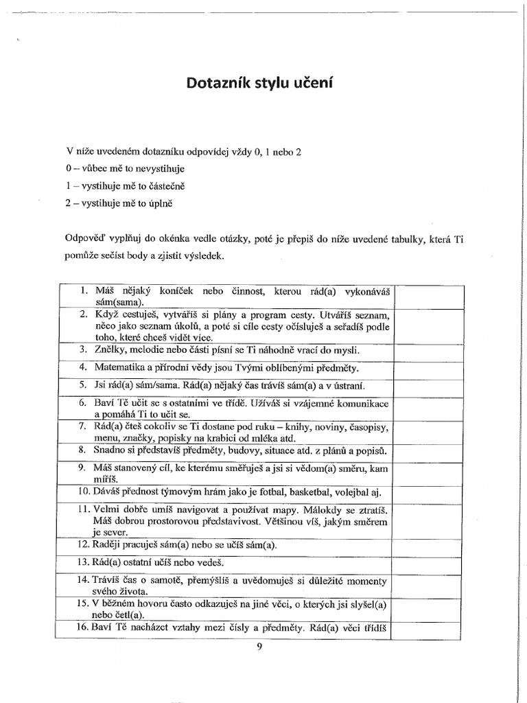 Dotaznik Stylu Učení | PDF