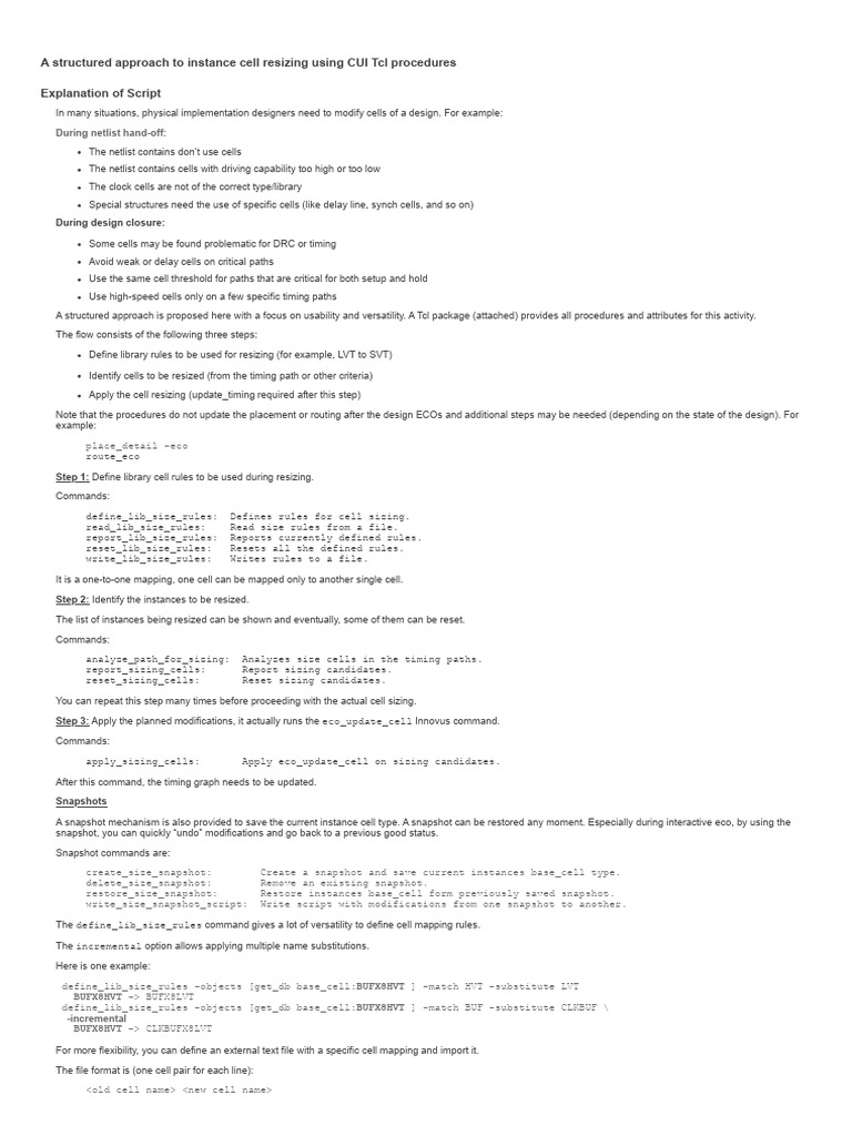 A Structured Approach To Instance Cell Resizing Using CUI TCL Procedures | PDF | Software ...