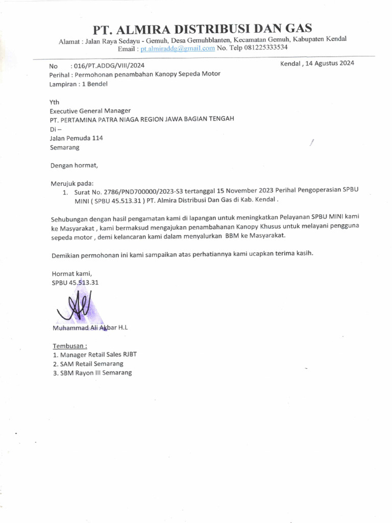 Surat Pemohonan Penambahan Kanopy Sepeda Motor | PDF