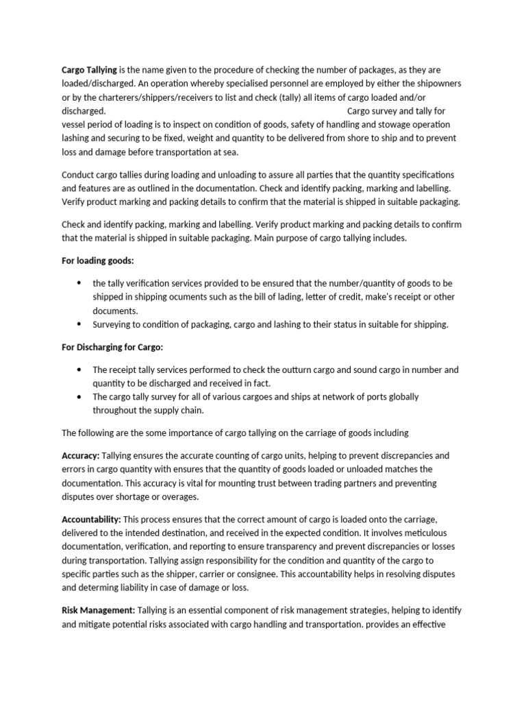 Nahaldi - Cargo - Tallying | PDF | Cargo | Business