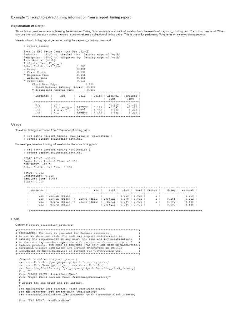 Example TCL Script To Extract Timing Information From A Report - Timing Report | PDF | Computing ...
