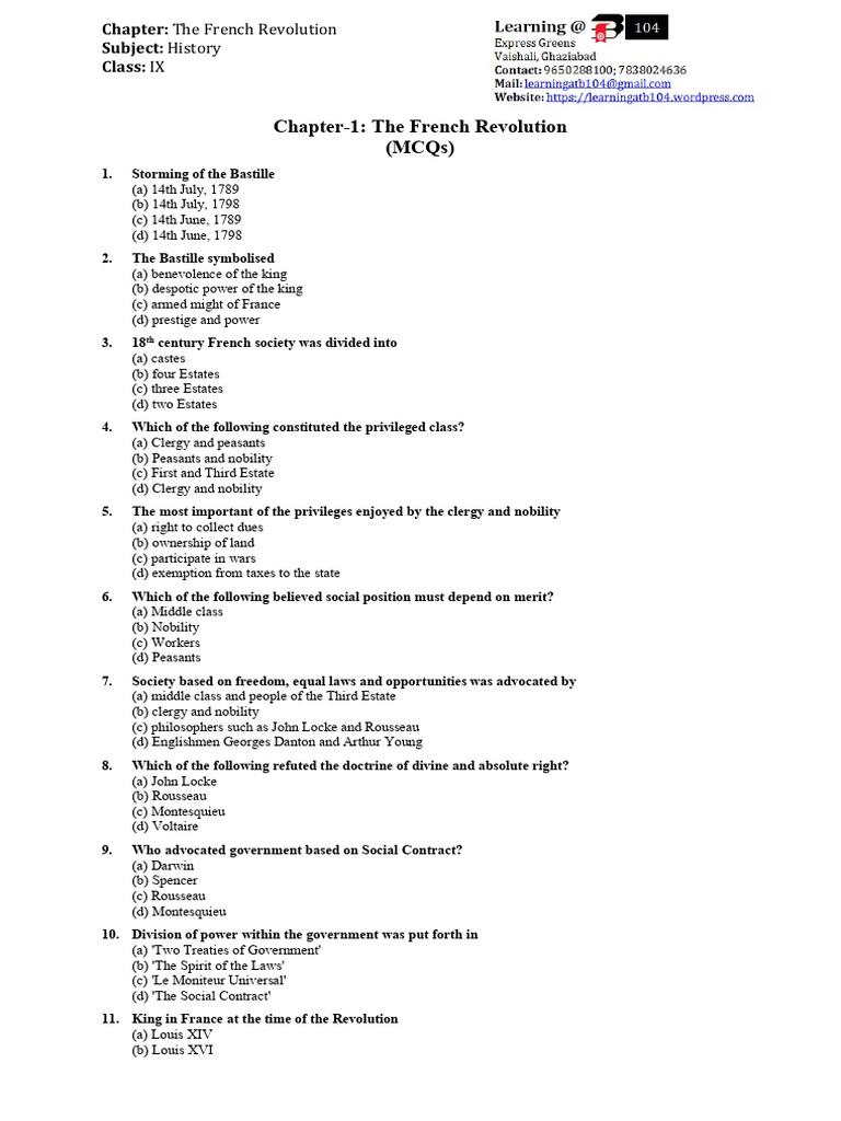 The French Revolution Mcqs | PDF