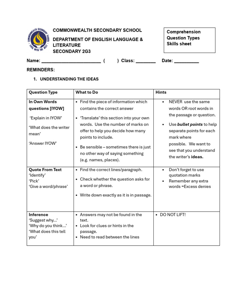 2G3 Question Types | PDF