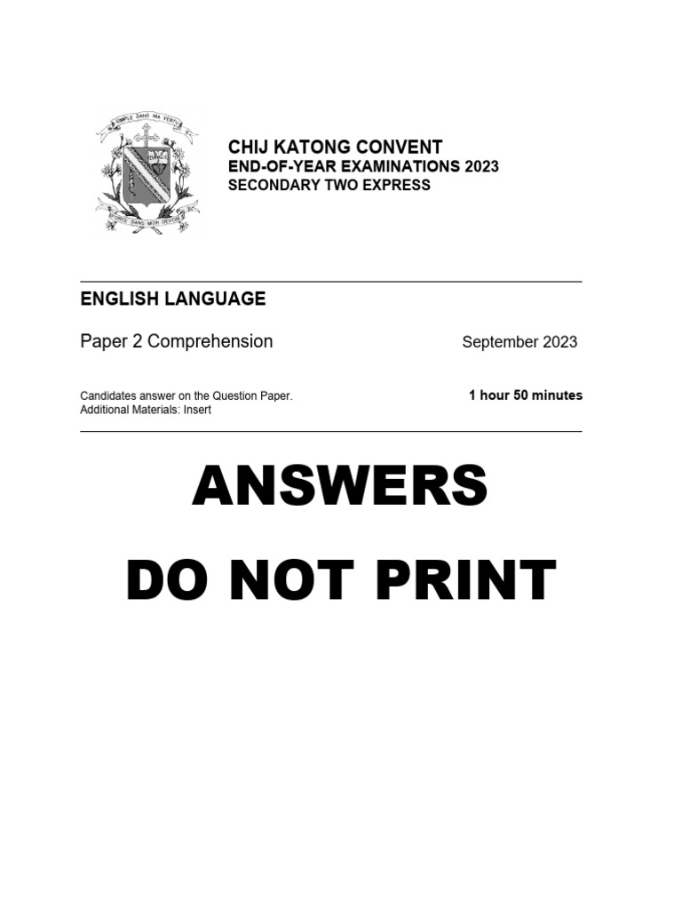 Chij KC 2023 2e Eoy p2 Ans | PDF